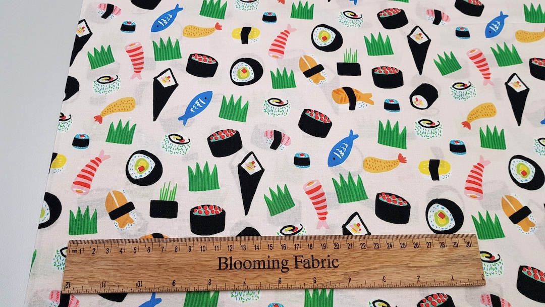 Sushi Fabric, 100% Woven Cotton Food Fabric Print, Cotton Quilting ...