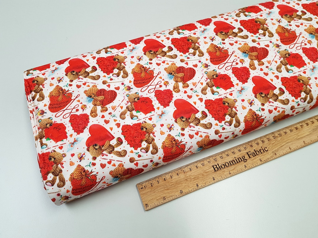 Love Cotton Fabric, Heart Fabric, Love Bear Fabric, Teddy Fabric ...