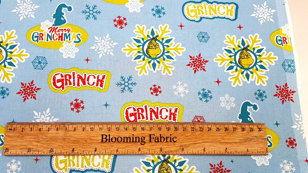 Merry Grinchmas on Blue, How the Grinch Stole Christmas 100% Cotton ...
