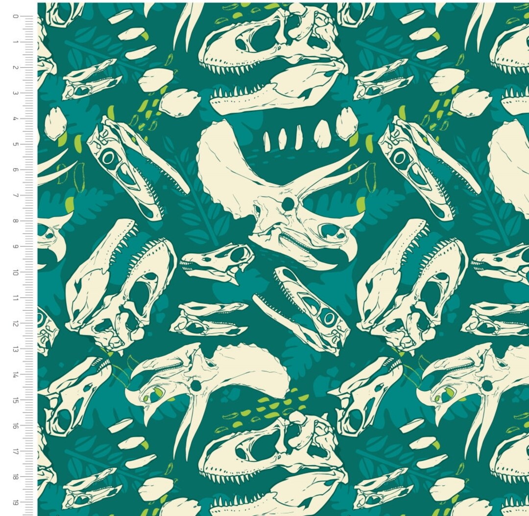 Dinosaur Fabric, Fossils on Green, Jurassic Dinosaur Fabric 100% Cotton ...