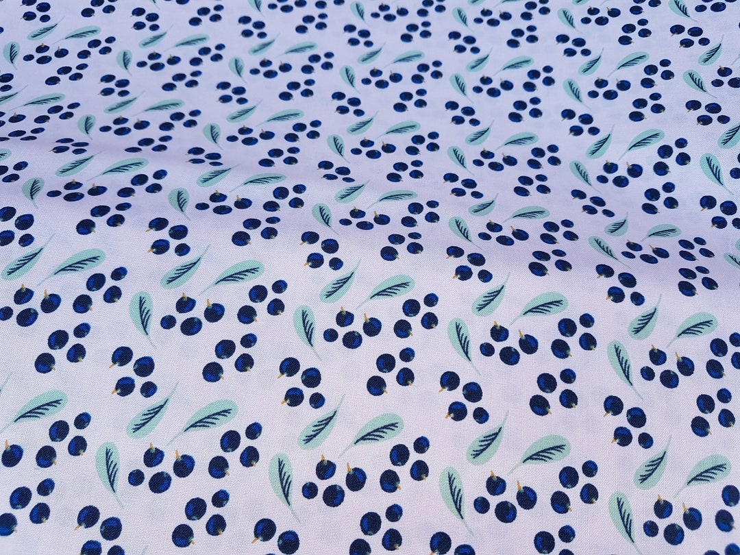 Blueberries Fabric, Berry Blossoms Fabric 100% Cotton Print, Craft and ...