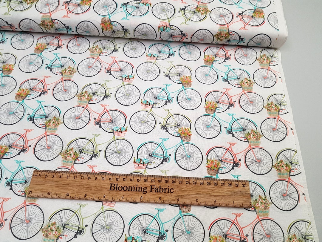Bike Fabric, Lifestyle Fabric, Bicycles Print 100% Cotton, Craft and ...