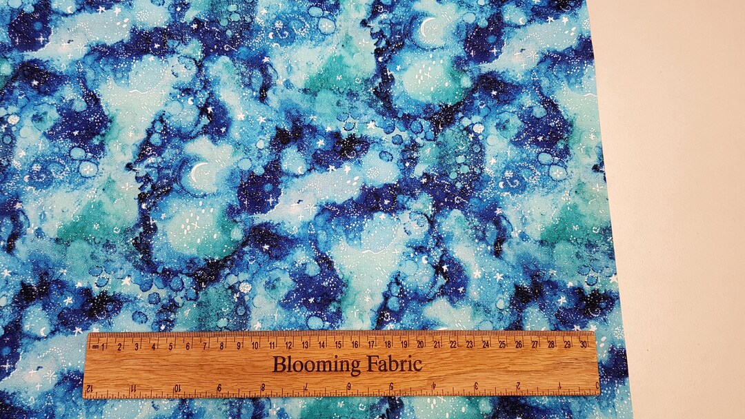 Blue Glitter Fabric, Sparkle Winter Blue Fabric 100% Cotton Woven ...