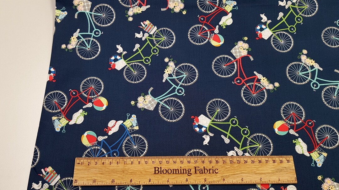 Bike Fabric, Beach Fabric, Nautical Fabric, Bicycles Print 100% Cotton ...