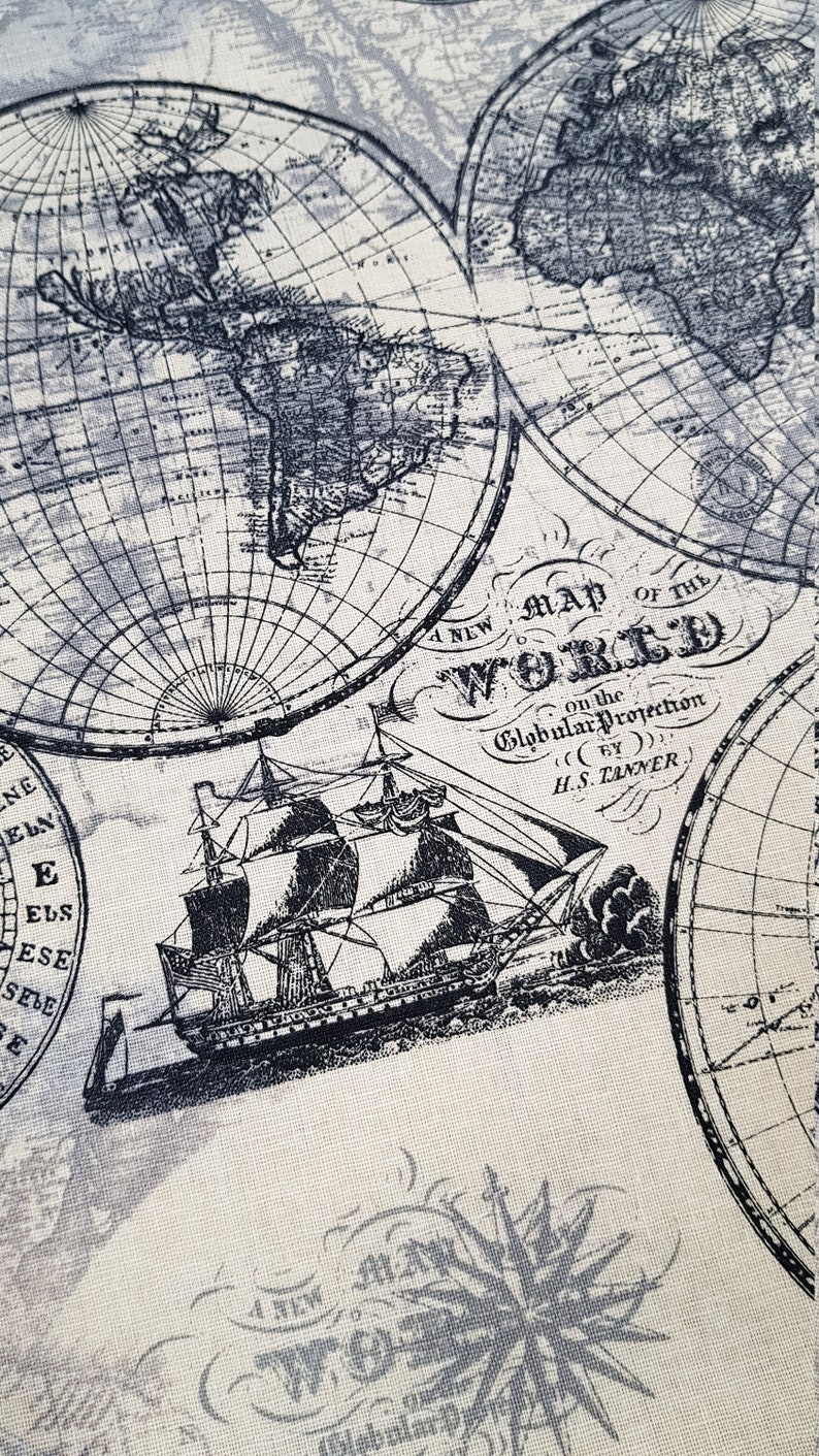 Globe Fabric Old Map Cotton Fabric World Map Fabric Craft - Etsy