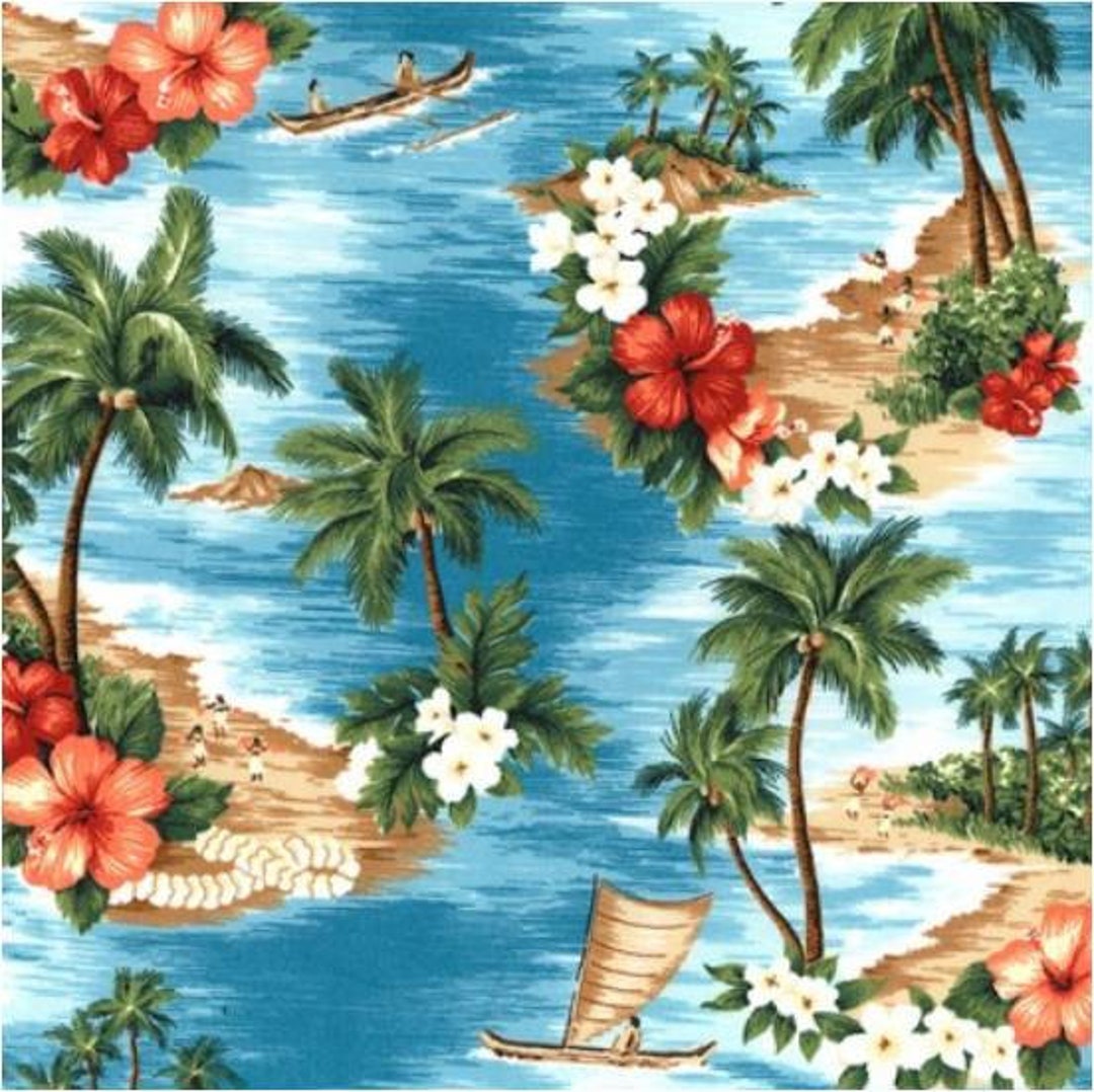 Tropical Fabric River Cotton Palm Tree Fabric Retro Hawaii Cotton 100% ...