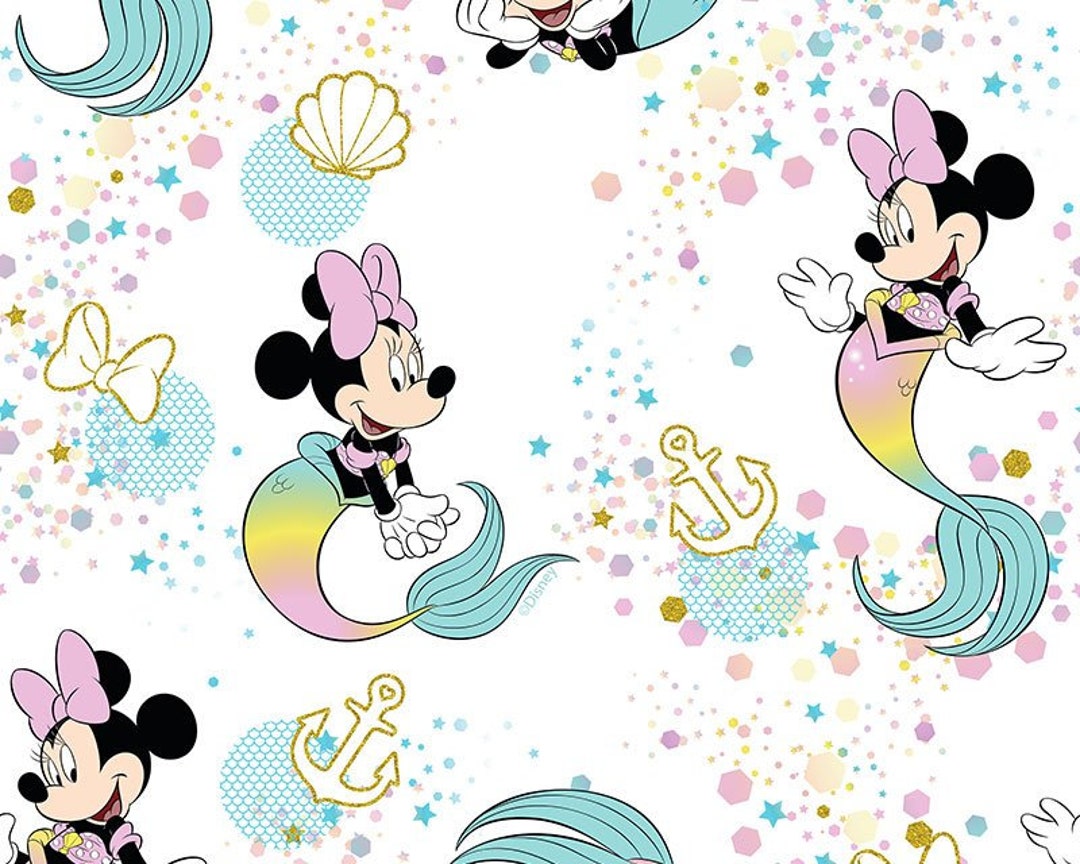 Cotton Fabric Minnie Mouse Fabric Rainbow Fabric Mermaid - Etsy UK