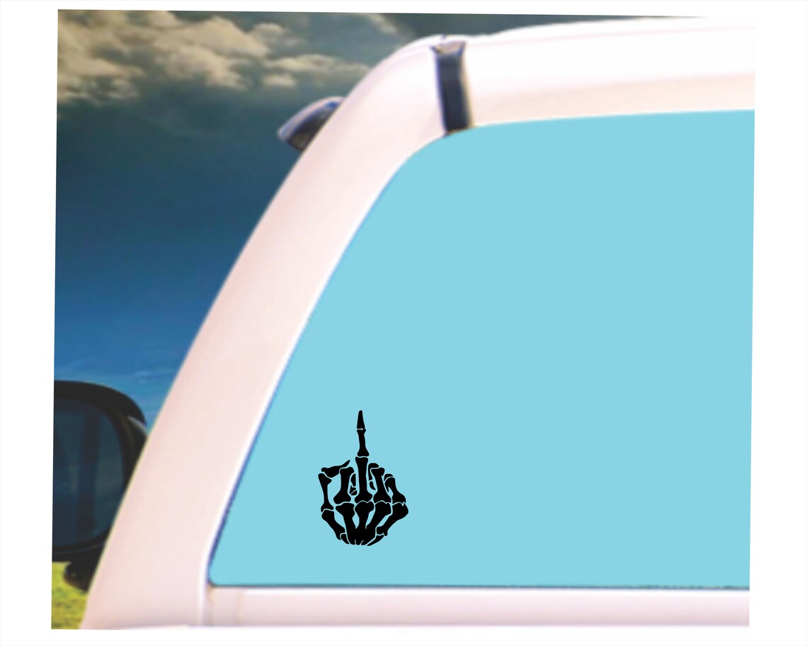 Skeleton Flipping the Bird Middle Finger Halloween Vinyl Decal Any ...