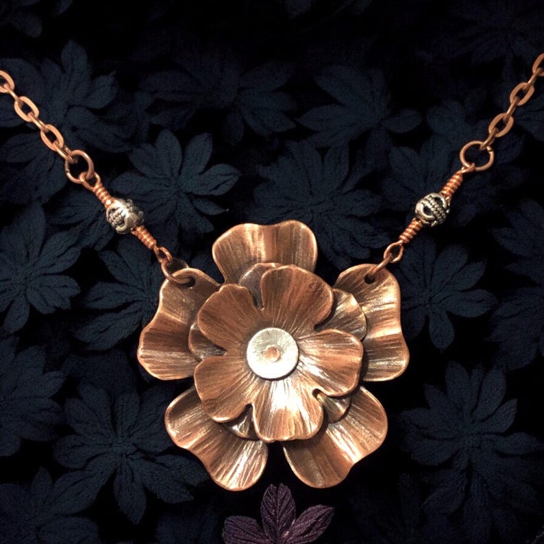 Copper Flower Necklace - Etsy
