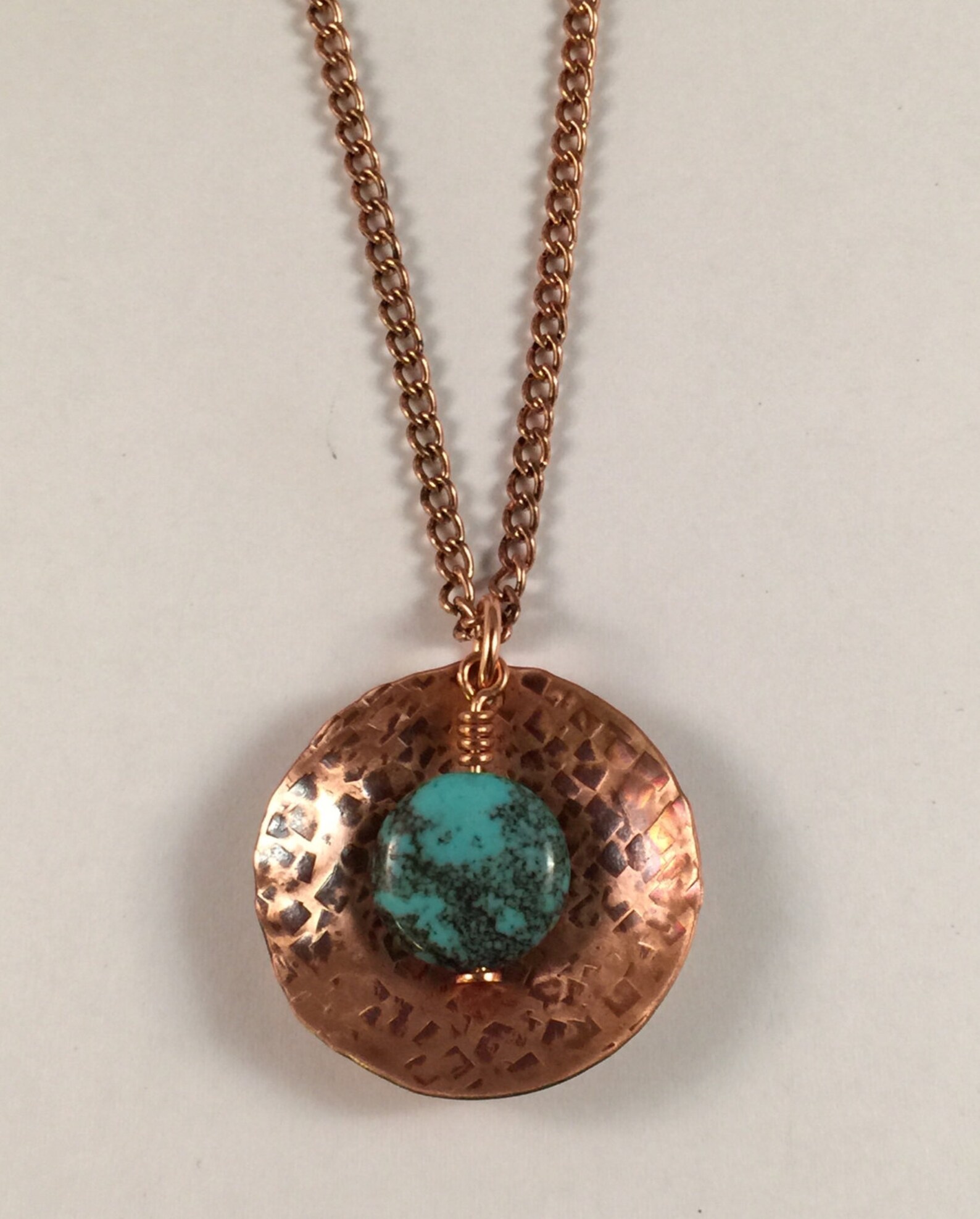 Copper Turquoise Hammered Disc Necklace | Etsy