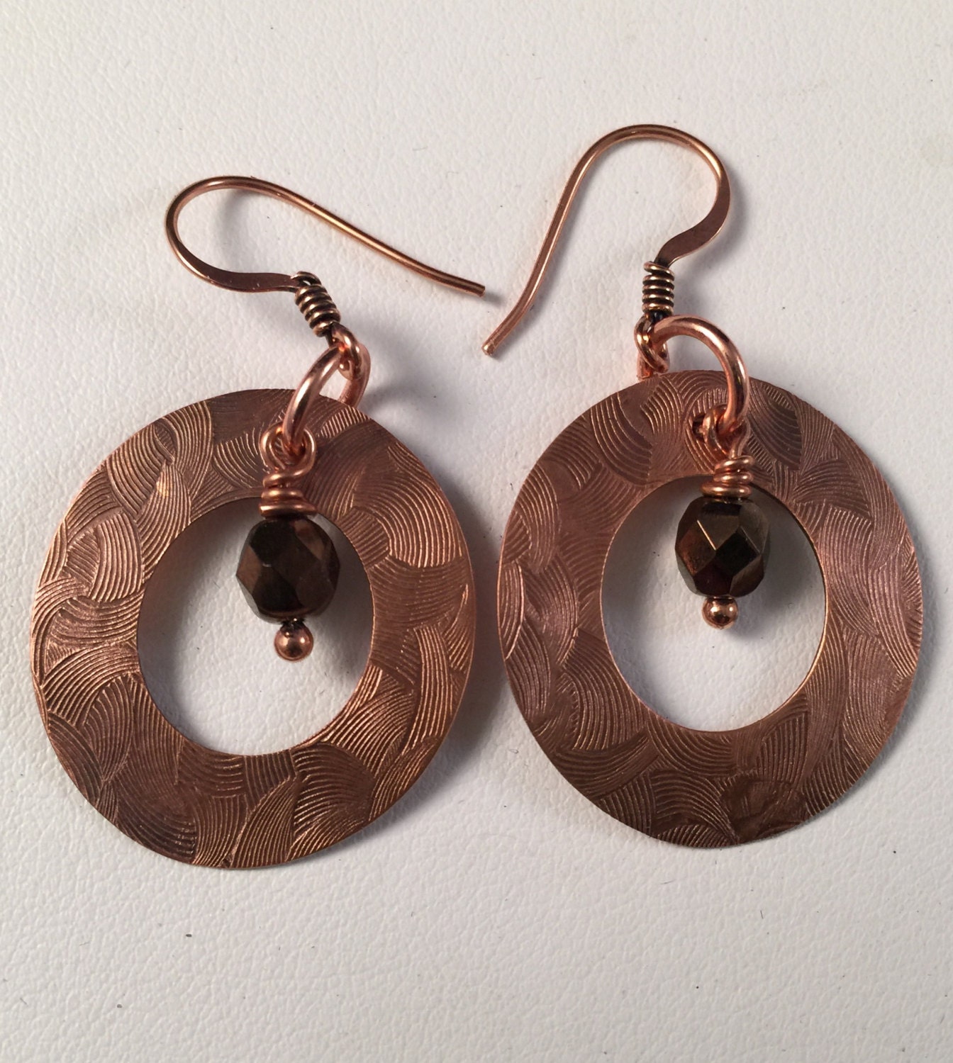 Copper, Impressed Design Texture, Disc Earring - Etsy