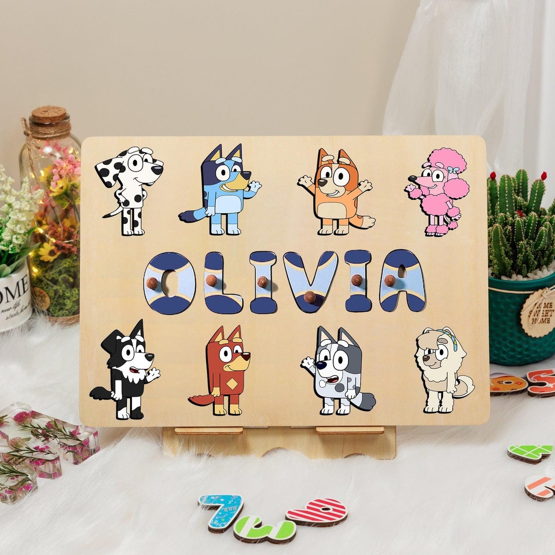 Personalized Bluey Character Name Puzzle, Wooden Name Puzzle, Disney ...
