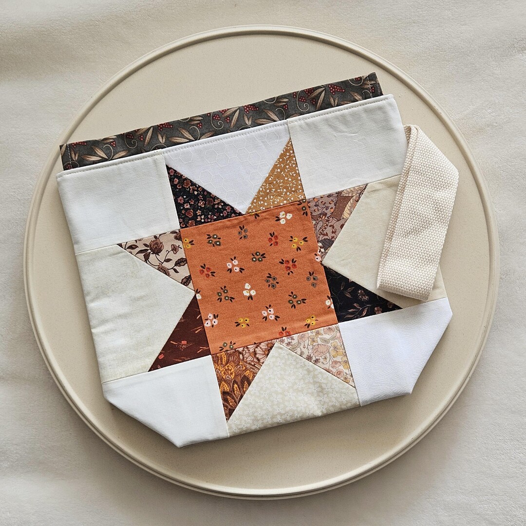 Scrappy Quilt Star Project Bag - Sock Sized Project Bag - Drawstring ...