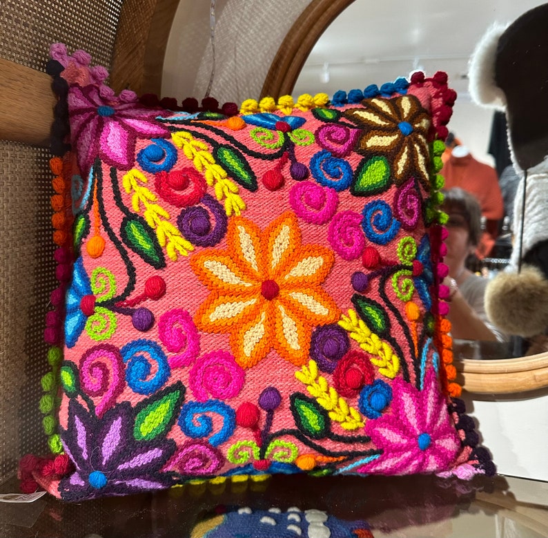 Exquisite Peruvian Embroidered Pillow Case: Vibrant Handcrafted Textile ...