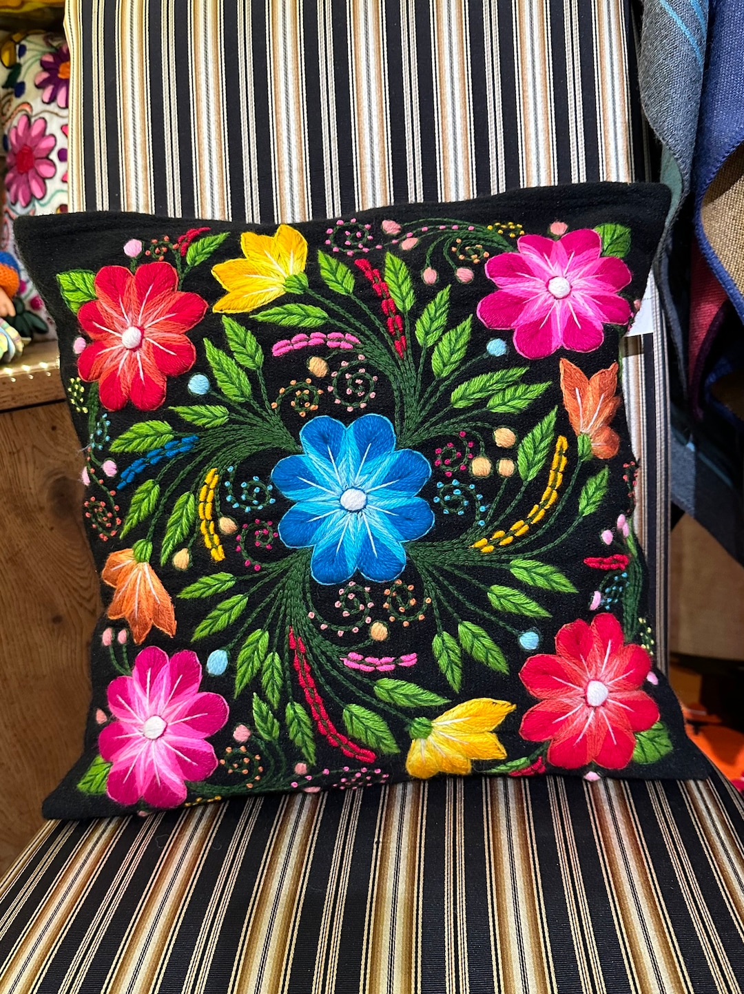 Exquisite Peruvian Embroidered Pillow Case: Vibrant Handcrafted Textile ...