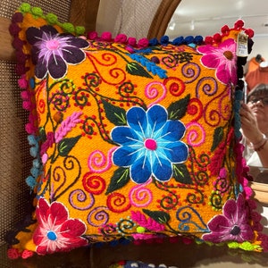 Exquisite Peruvian Embroidered Pillow Case: Vibrant Handcrafted Textile ...