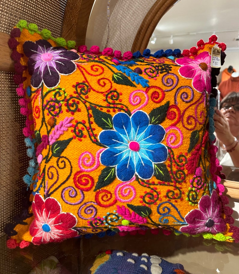 Exquisite Peruvian Embroidered Pillow Case: Vibrant Handcrafted Textile ...