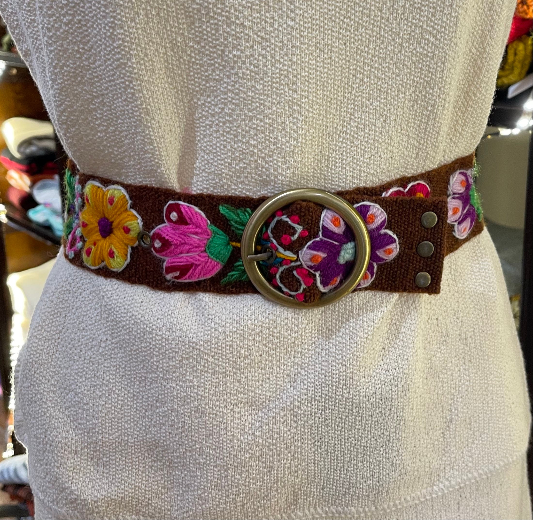 Hand embroidered wool belts from Peru