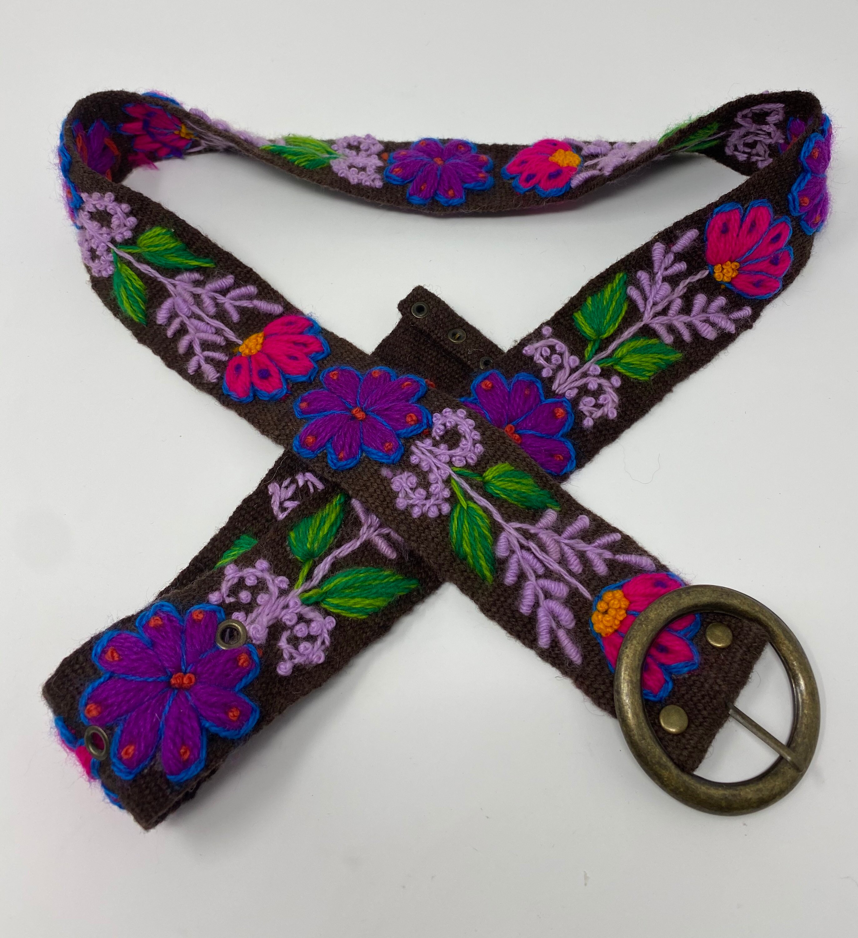 Hand embroidered wool belts from Peru