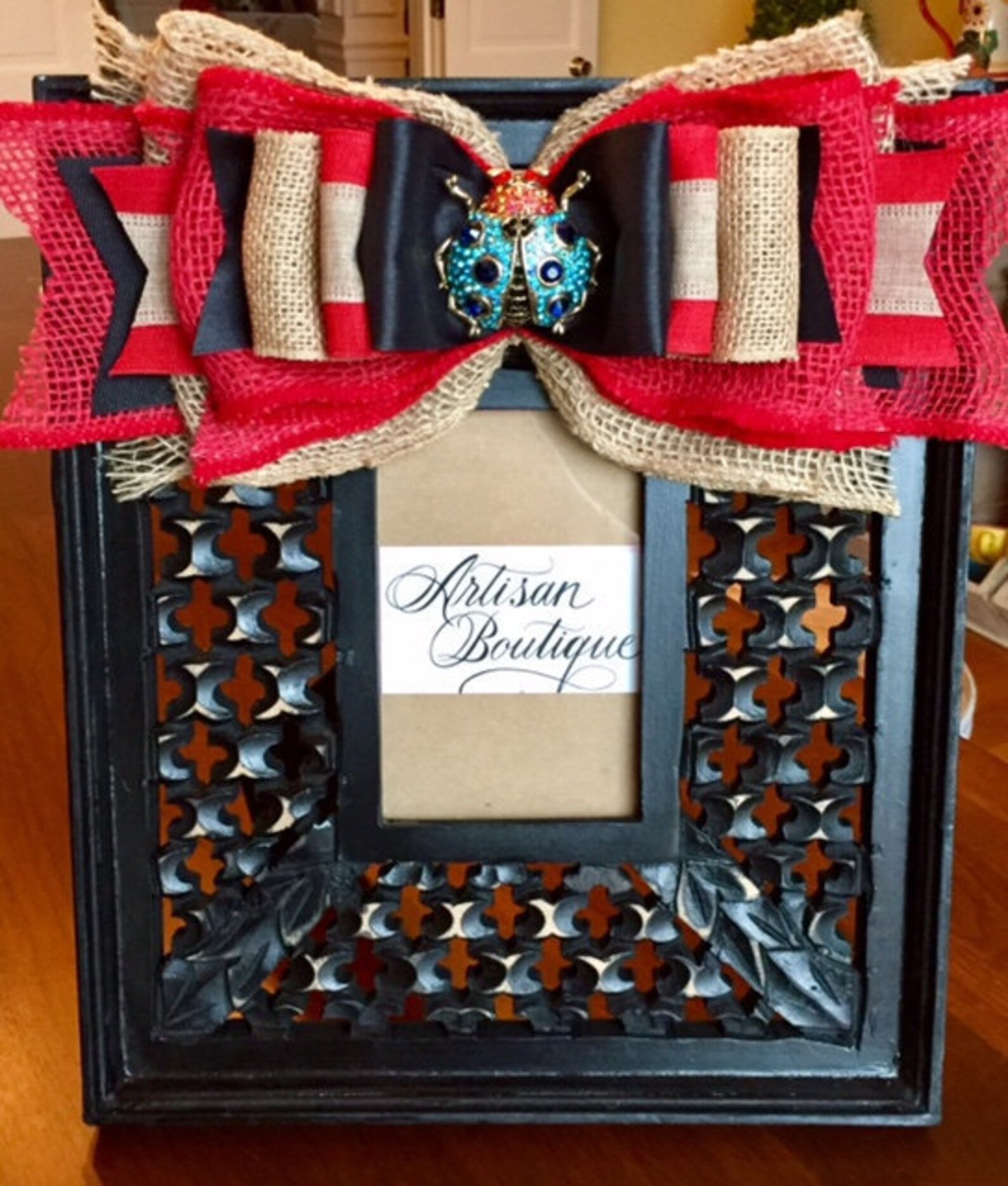 The ladybug Lattice Frame/handmade Frame/frame With Bow/embellished ...