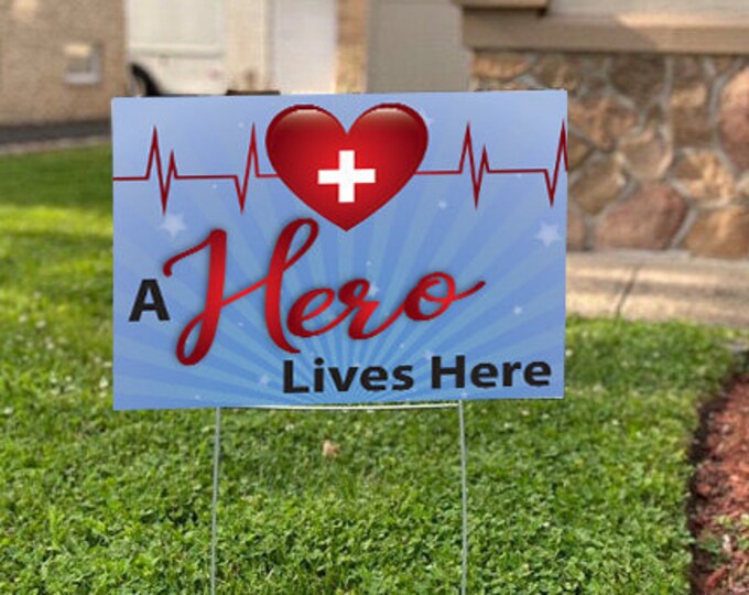 HUGE heroes Work Here Yard Sign Healthcare Hero Lawn Sign Appreciation ...