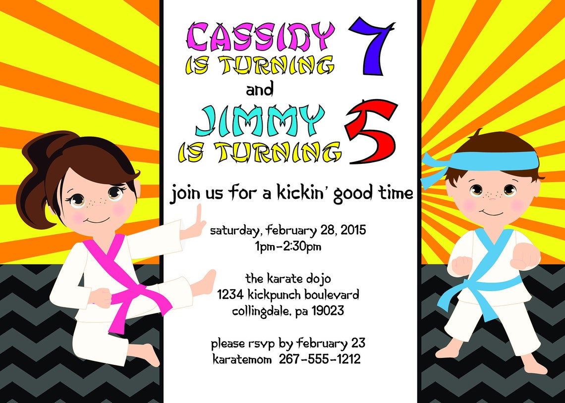 Karate Birthday Party Invitation 2 Children Your Choice - Etsy