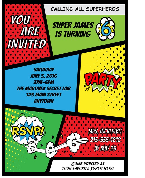 Comic Strip Birthday Party Invitation - Etsy
