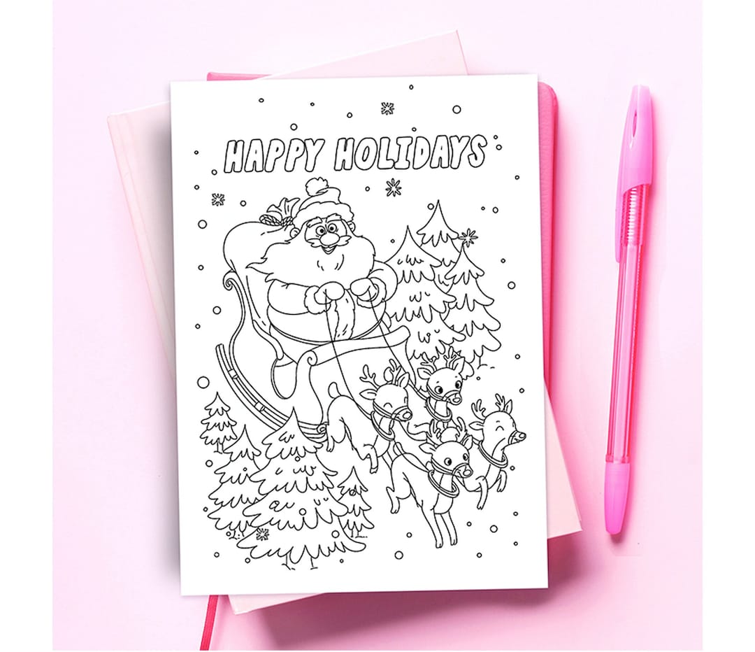 Coloring Christmas Card Activity for Kids, Unique Holiday Color-in Card ...