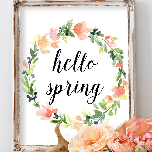 Hello Spring Spring Printable Wall Art Watercolor Floral | Etsy