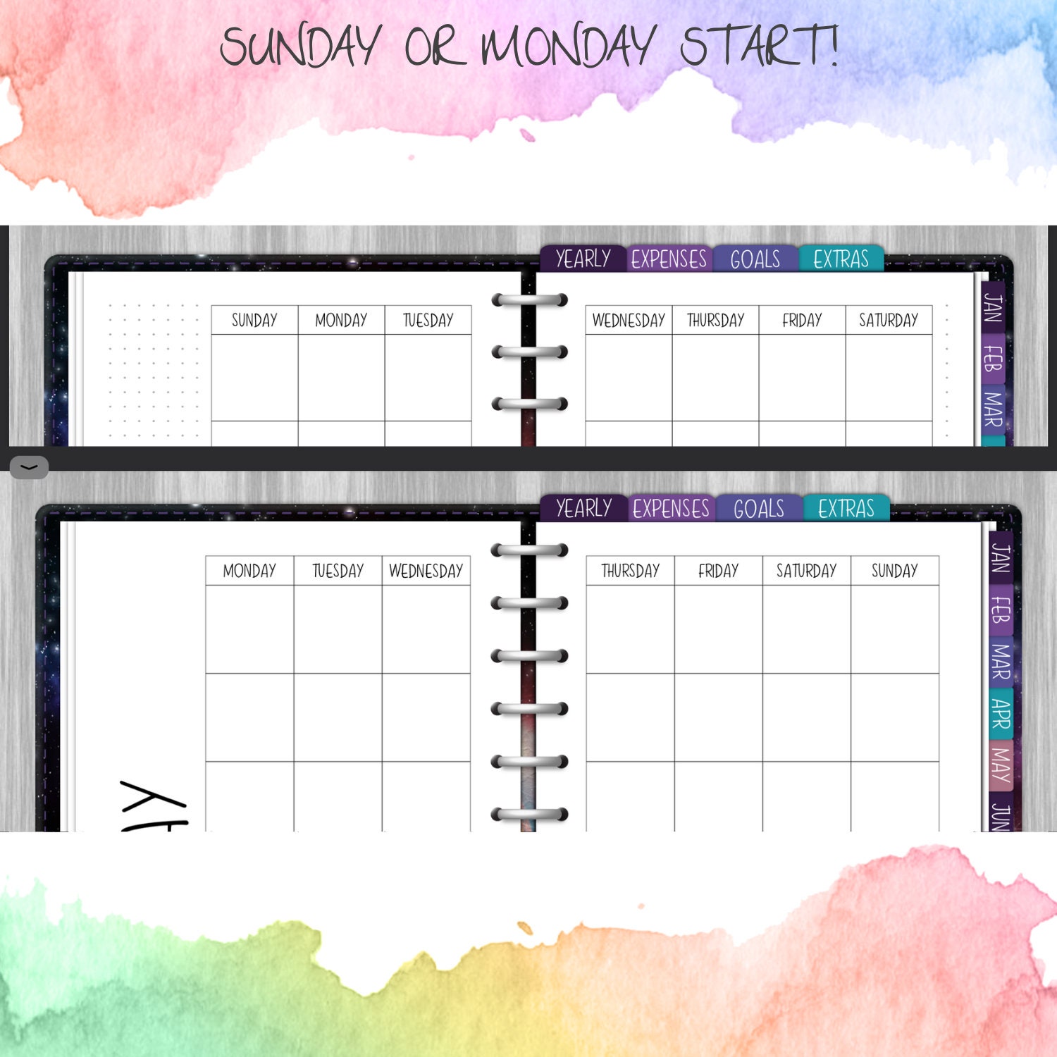 Monday Start Planner Undated SPACE THEME Digital Planner Digital ...