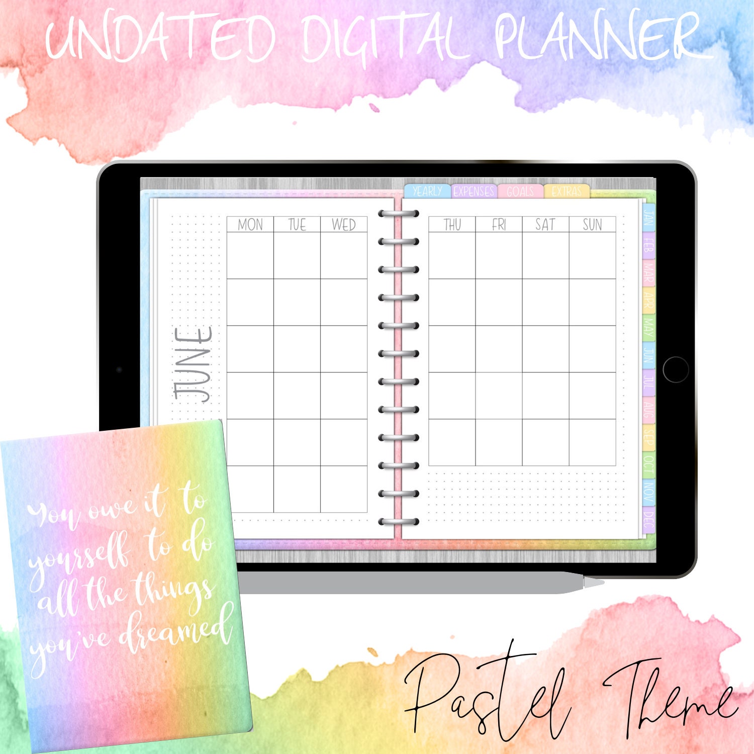 Sunday Start Planner | Undated PASTEL THEME Digital Planner | Digital ...