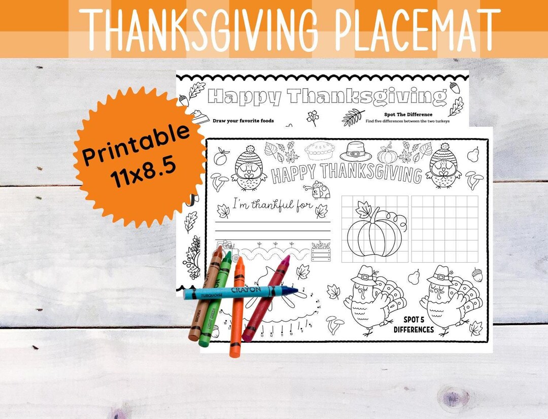 Printable Thanksgiving Placemat, Thanksgiving Activity, Kids Coloring ...