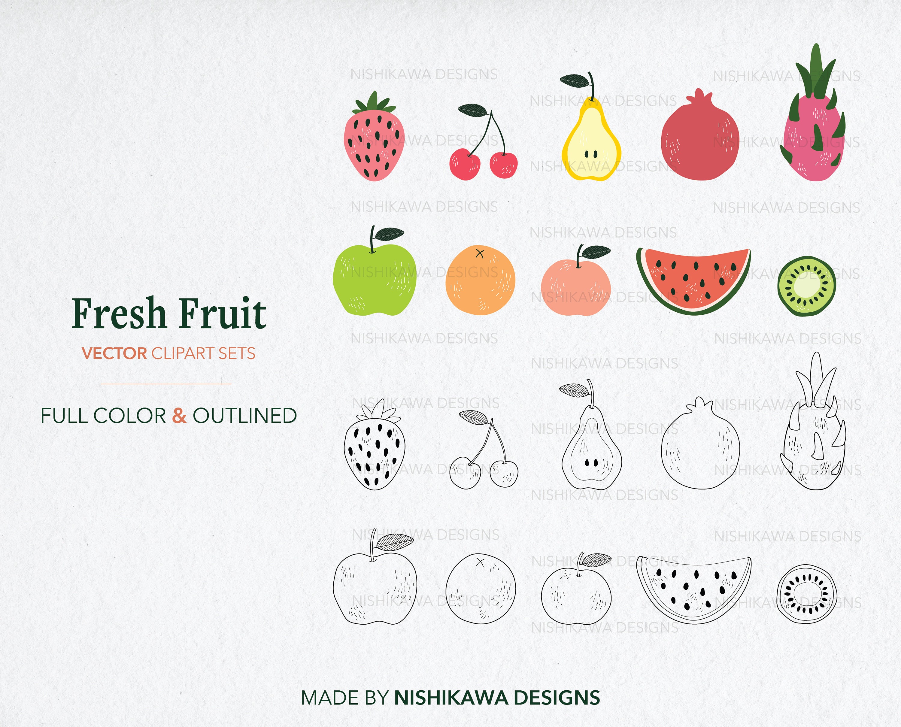 Cute Simple Fresh Fruit Clipart and Logo Bundle. Fruit Vector ...