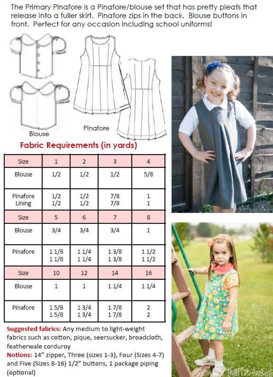 Primary Pinafore by Ellie Inspired (girls 1 - 16) - Etsy