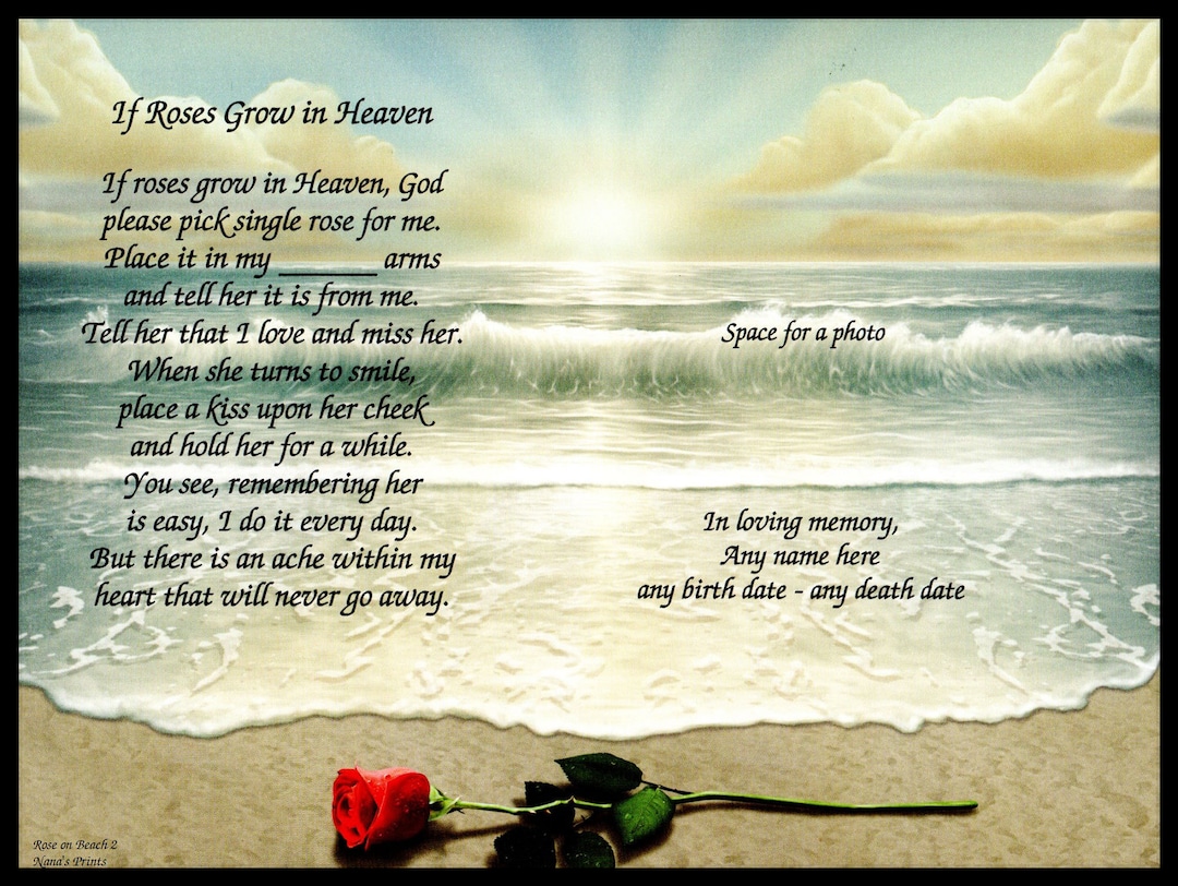 Sympathy Poem 'if Roses Grow in Heaven', in Memory of a Sister, 8-1/2 ...