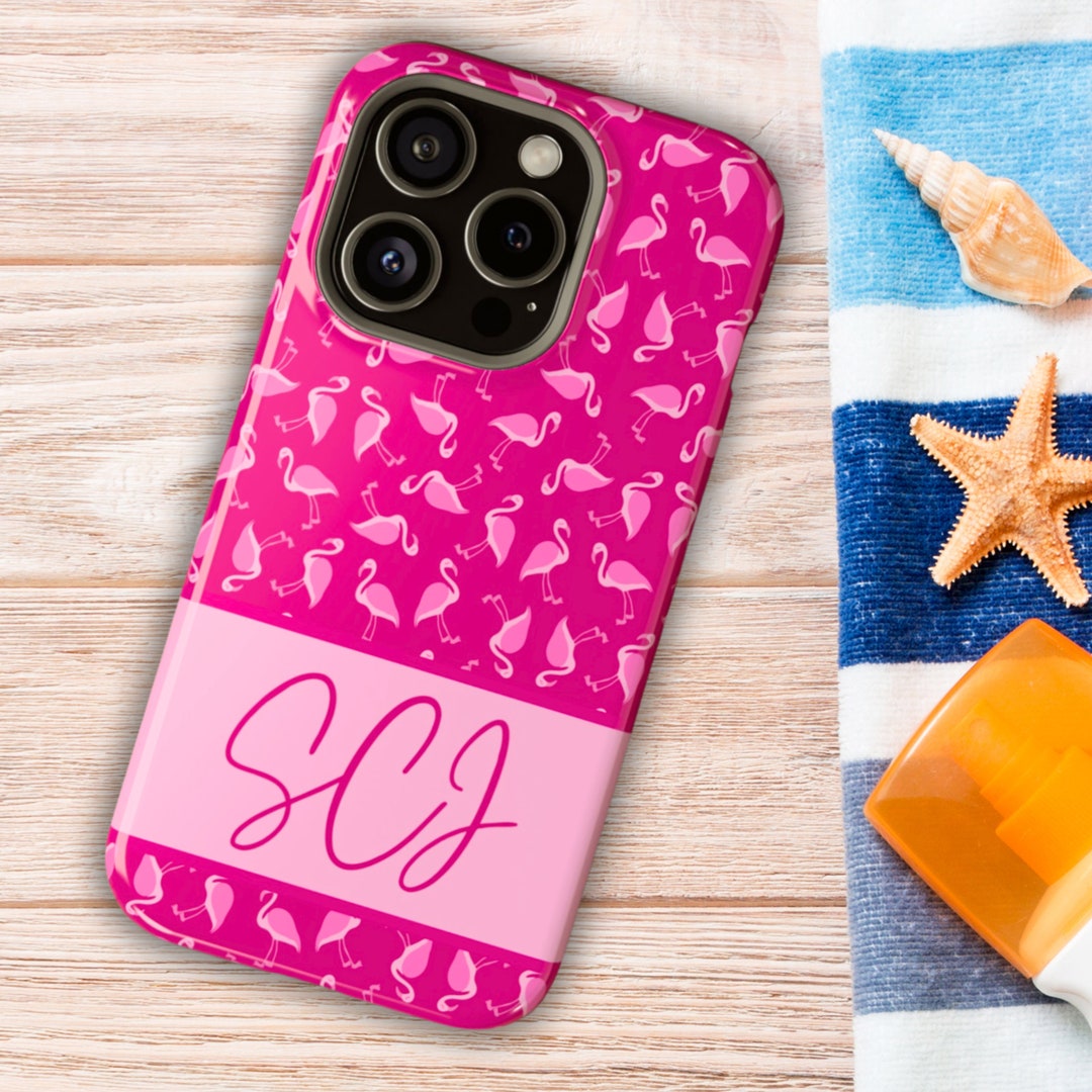 Pink Flamingo Personalized Impact-resistant Phone Case, Custom Initial ...