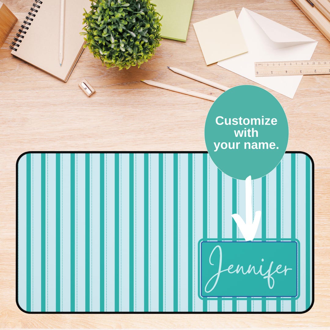 Personalized Desk Mat, Custom Teal Desk Accessory, Cute Desk Mat for ...