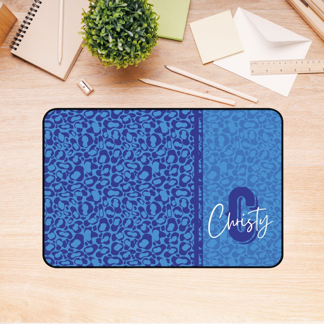 Blue Leopard Print Keyboard Mat, Custom Desk Pad, Name Desk Pad for ...