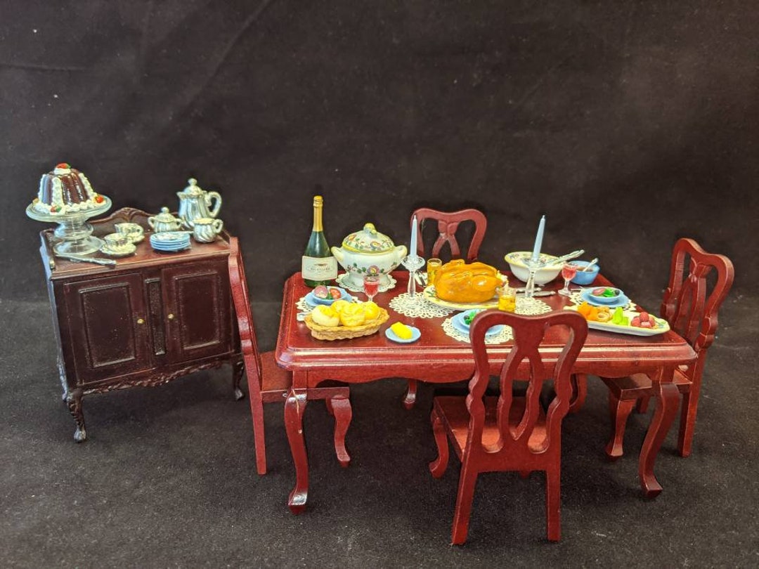 Mini Holiday Dinner With Side Table and Turkey, 1/12 Scale - Etsy