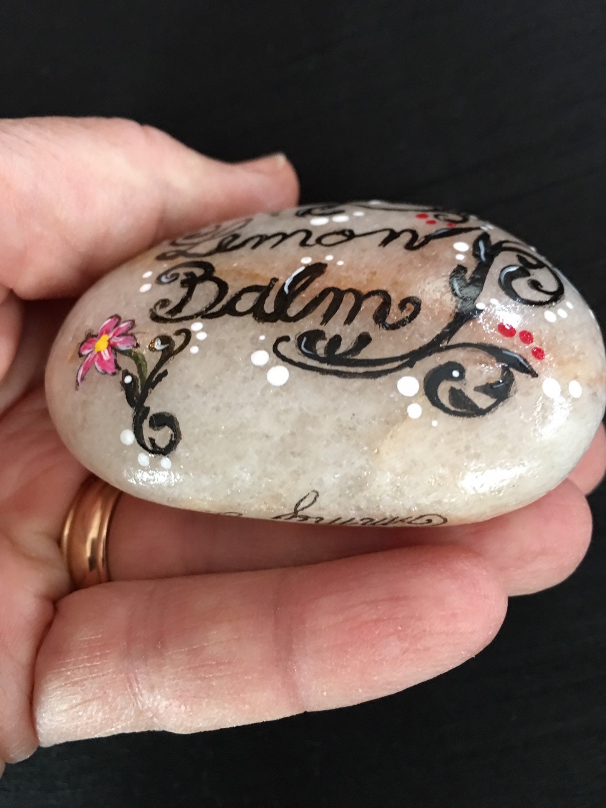 Hand Painted Lemon Balm Stone, Painted Stone, Hand Painted, Stone Art ...