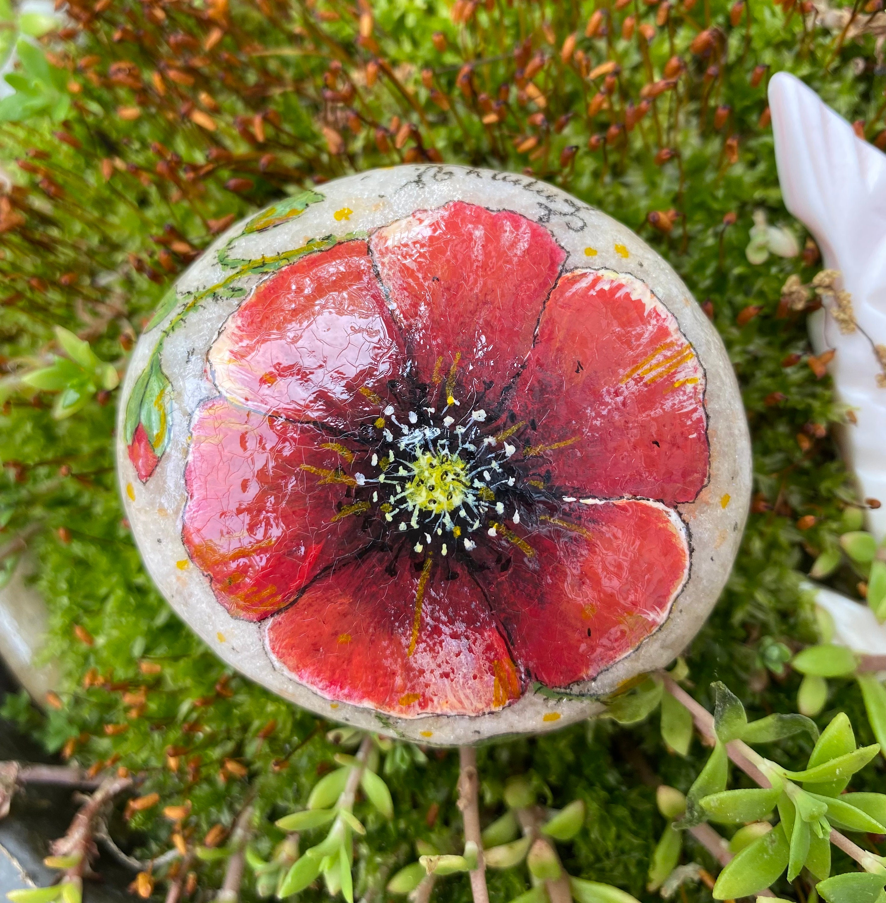Hand Painted Poppy Flower Stone - Etsy