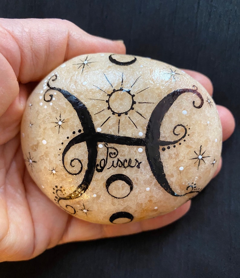 Hand Painted Zodiac Pisces Horoscope Stone - Etsy