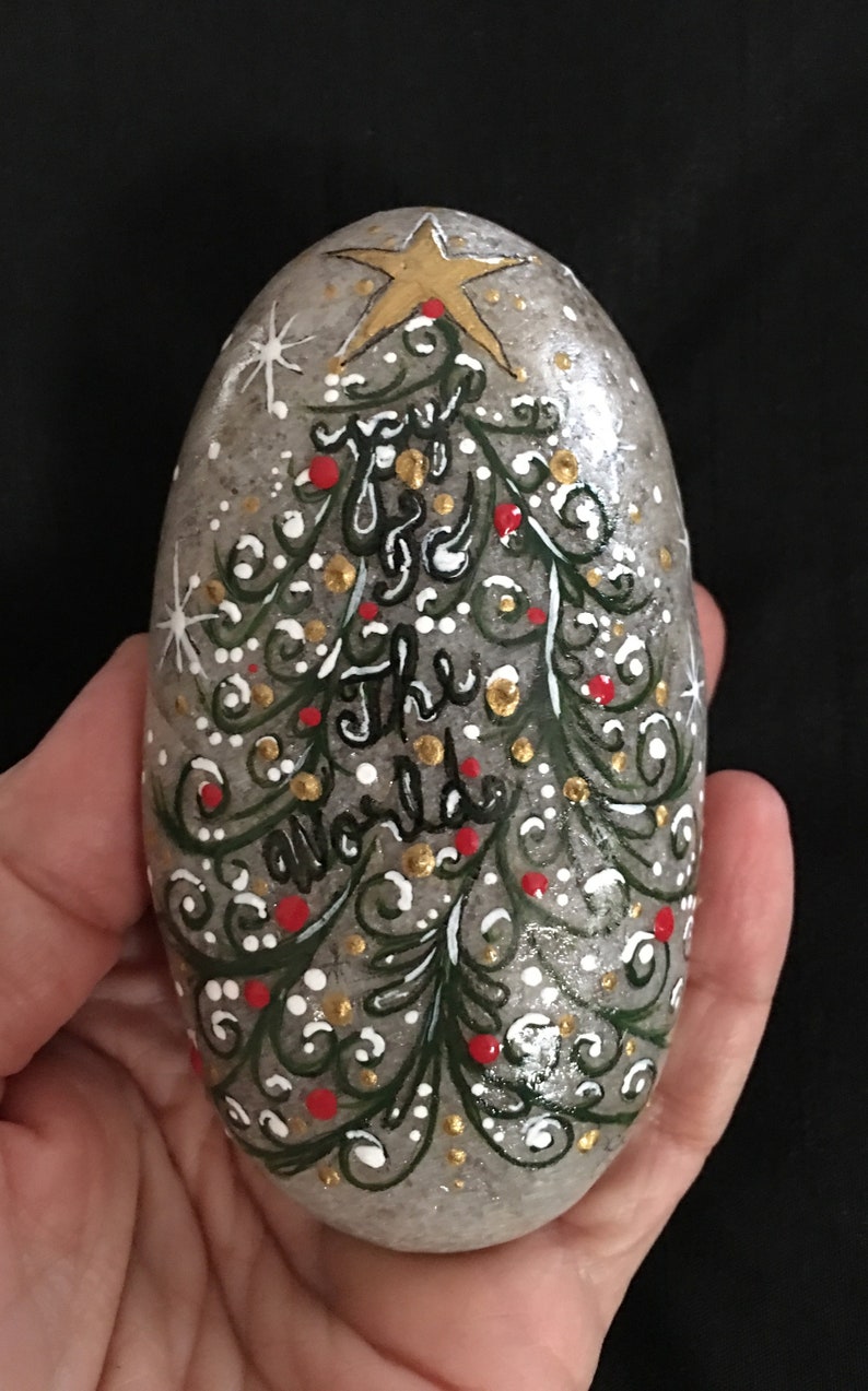 Christmas Holiday Message Stone "joy to the World" Hand Painted - Etsy