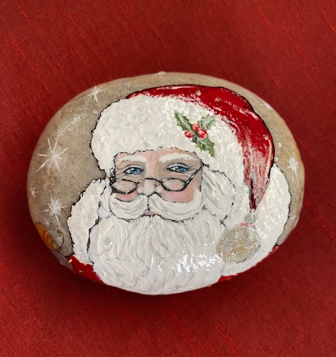 Hand Painted Santa Claus Christmas Stone - Etsy
