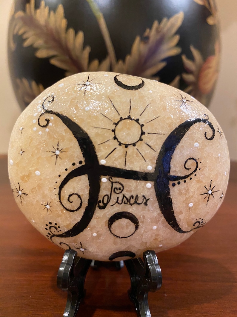 Hand Painted Zodiac Pisces Horoscope Stone - Etsy