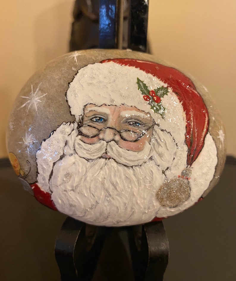 Hand Painted Santa Claus Christmas Stone - Etsy
