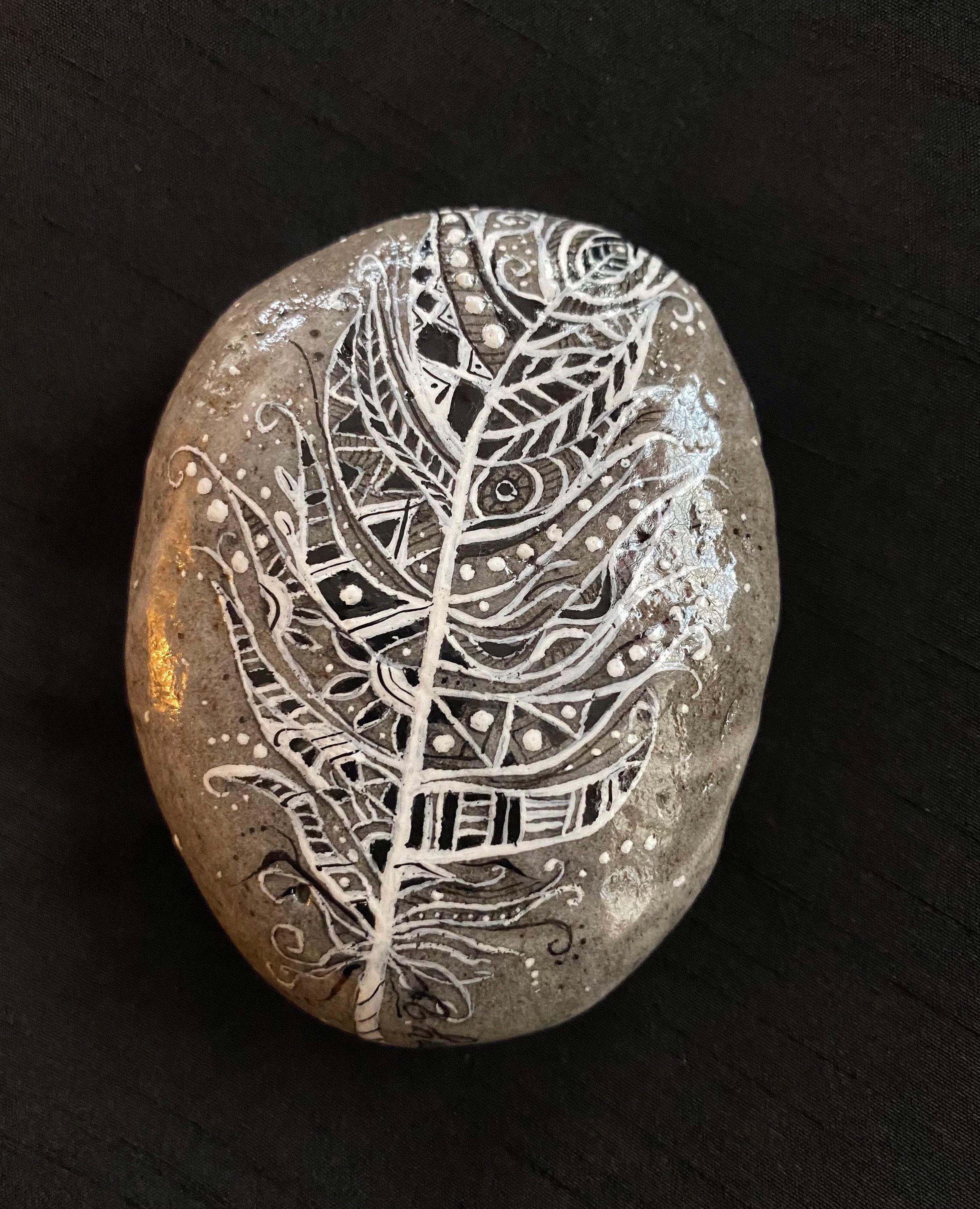 Hand Painted Bohemian Feather Stone - Etsy