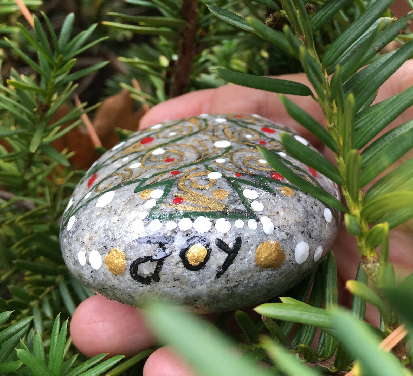 Hand Painted Christmas Tree Stone - Etsy