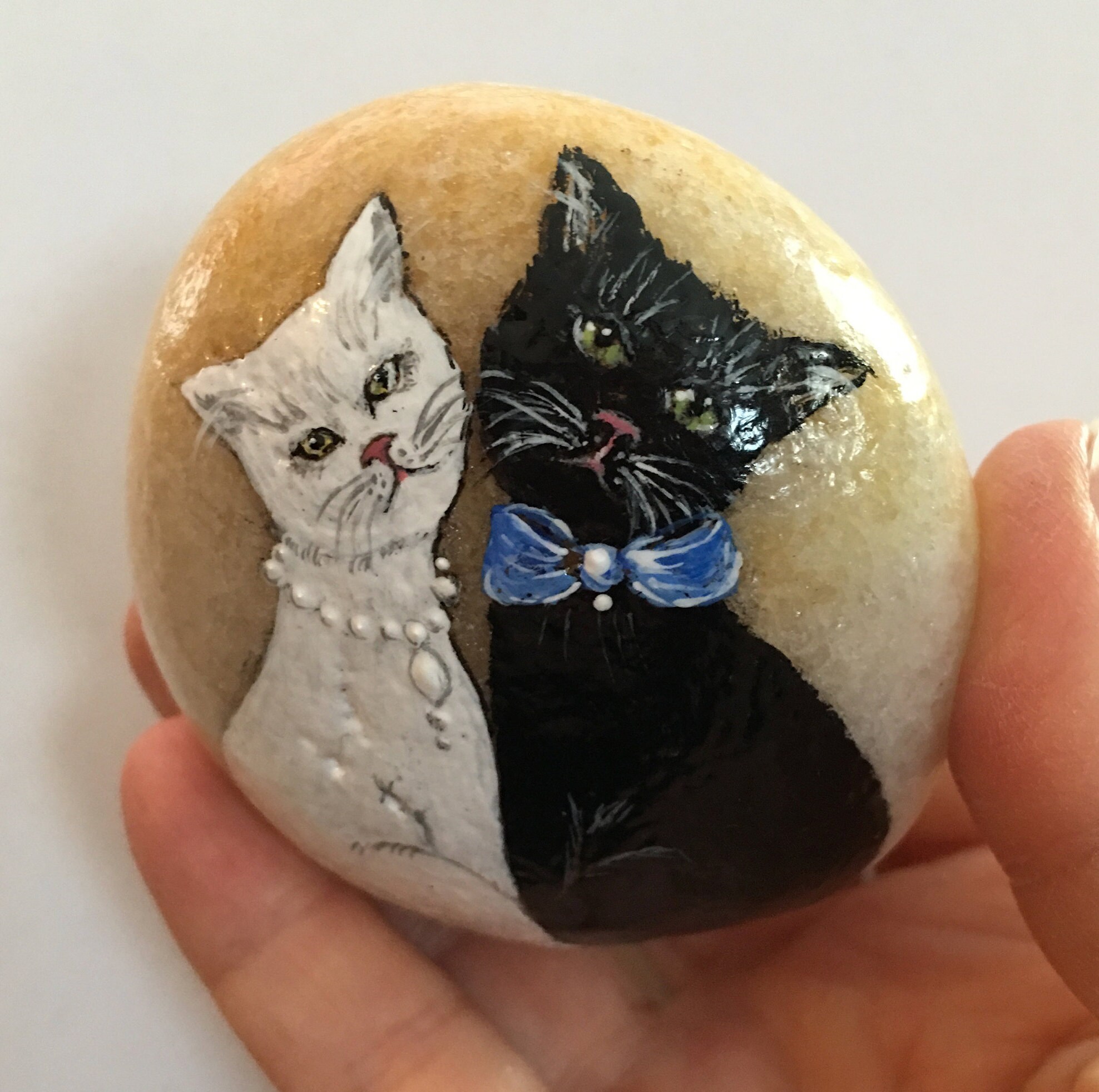 Hand Painted Black and White Cats Stones - Etsy