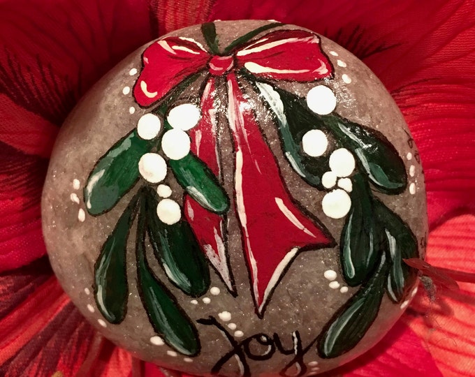 Hand Painted Mistletoe Christmas Joy Stone - Etsy